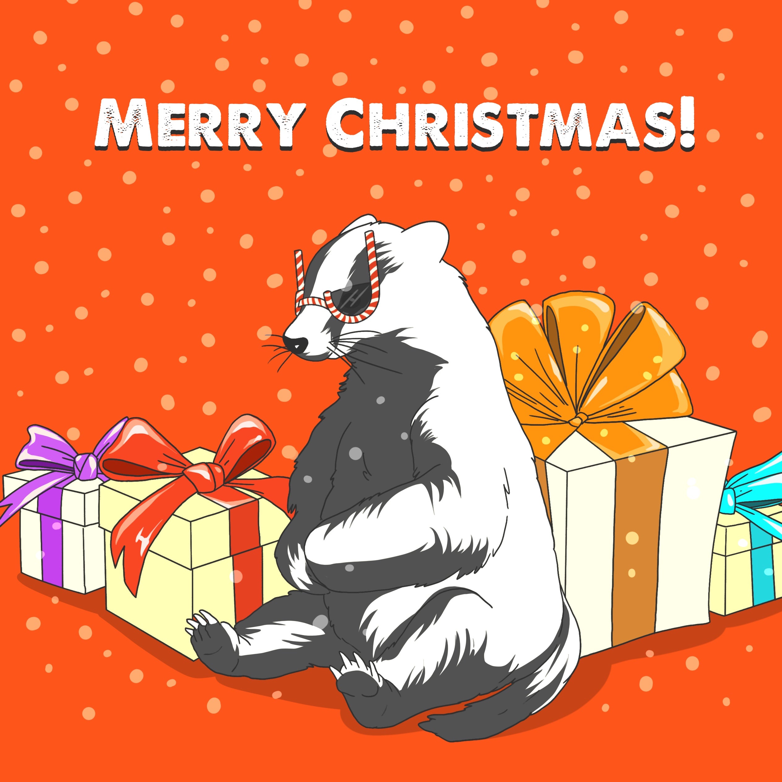 Merry Christmas Badger In Candy Glasses | Boomf