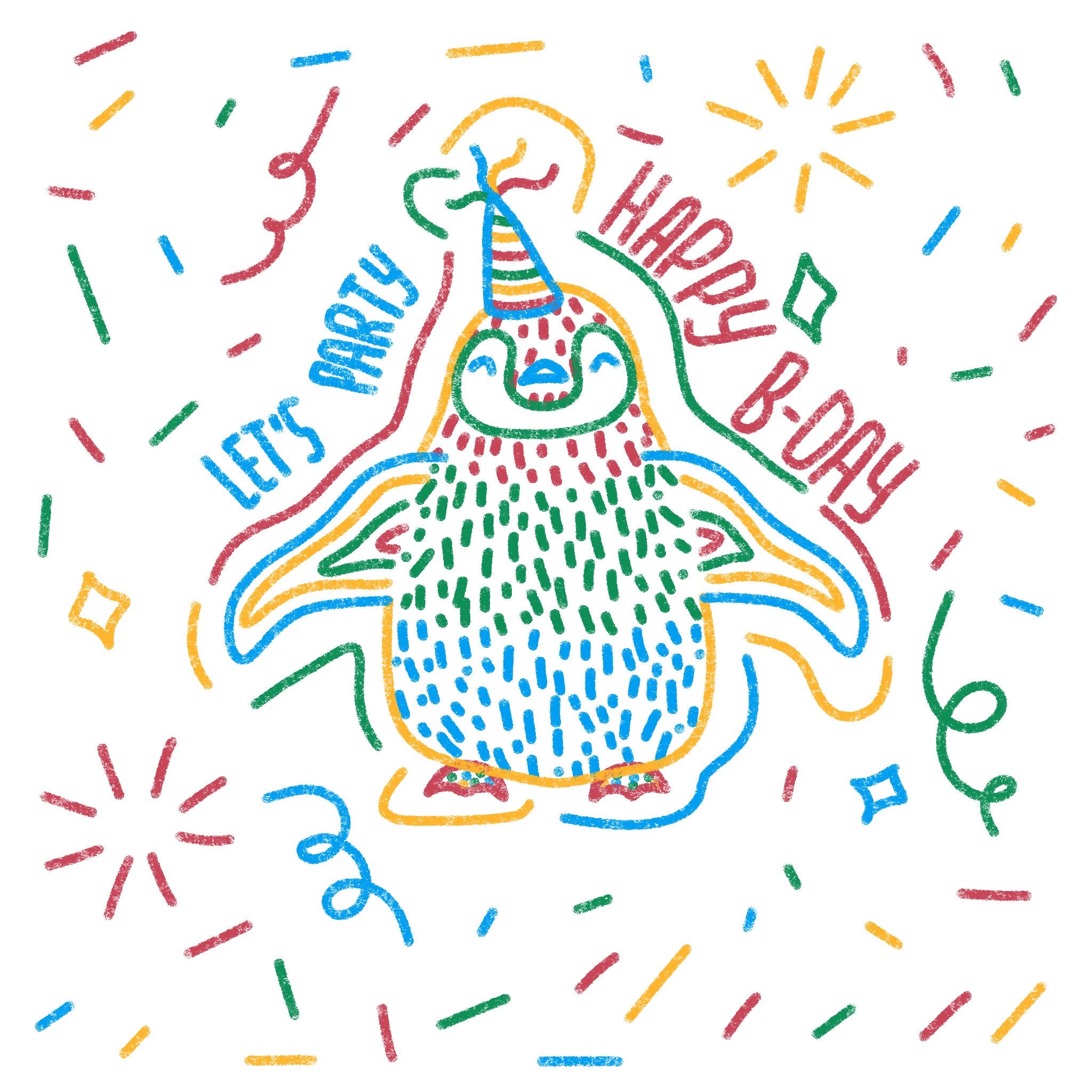 Crayon Sketch Penguin Happy Birthday | Boomf