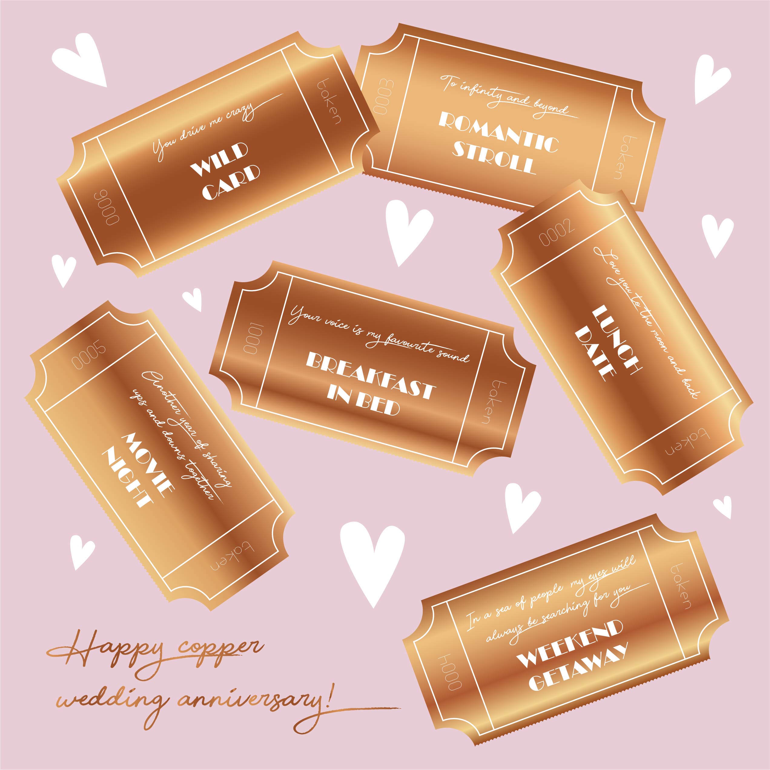 Happy Copper Wedding Anniversary Vintage Tickets | Boomf