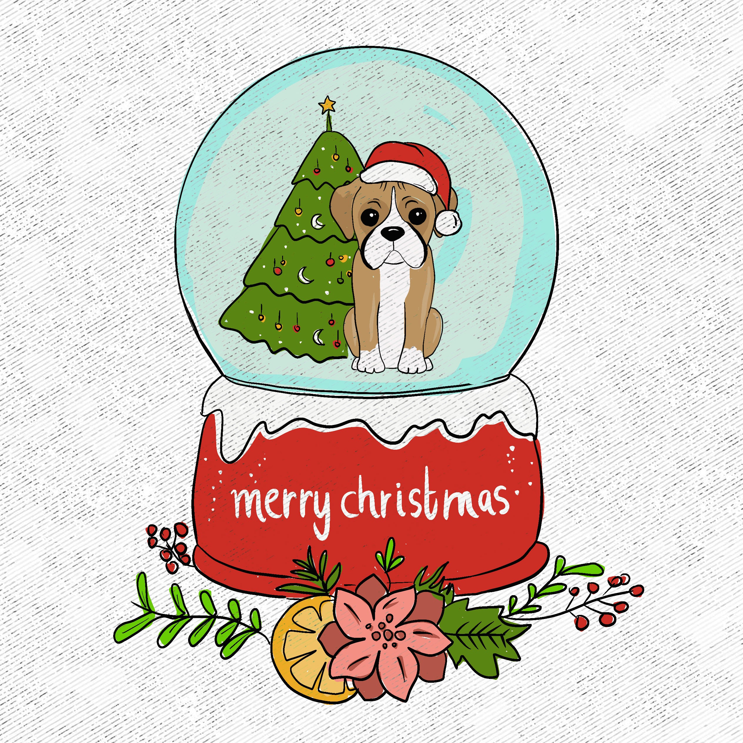 Snow Ball Boxer Dog Merry Christmas Card Seo_Boxer Dog | Boomf