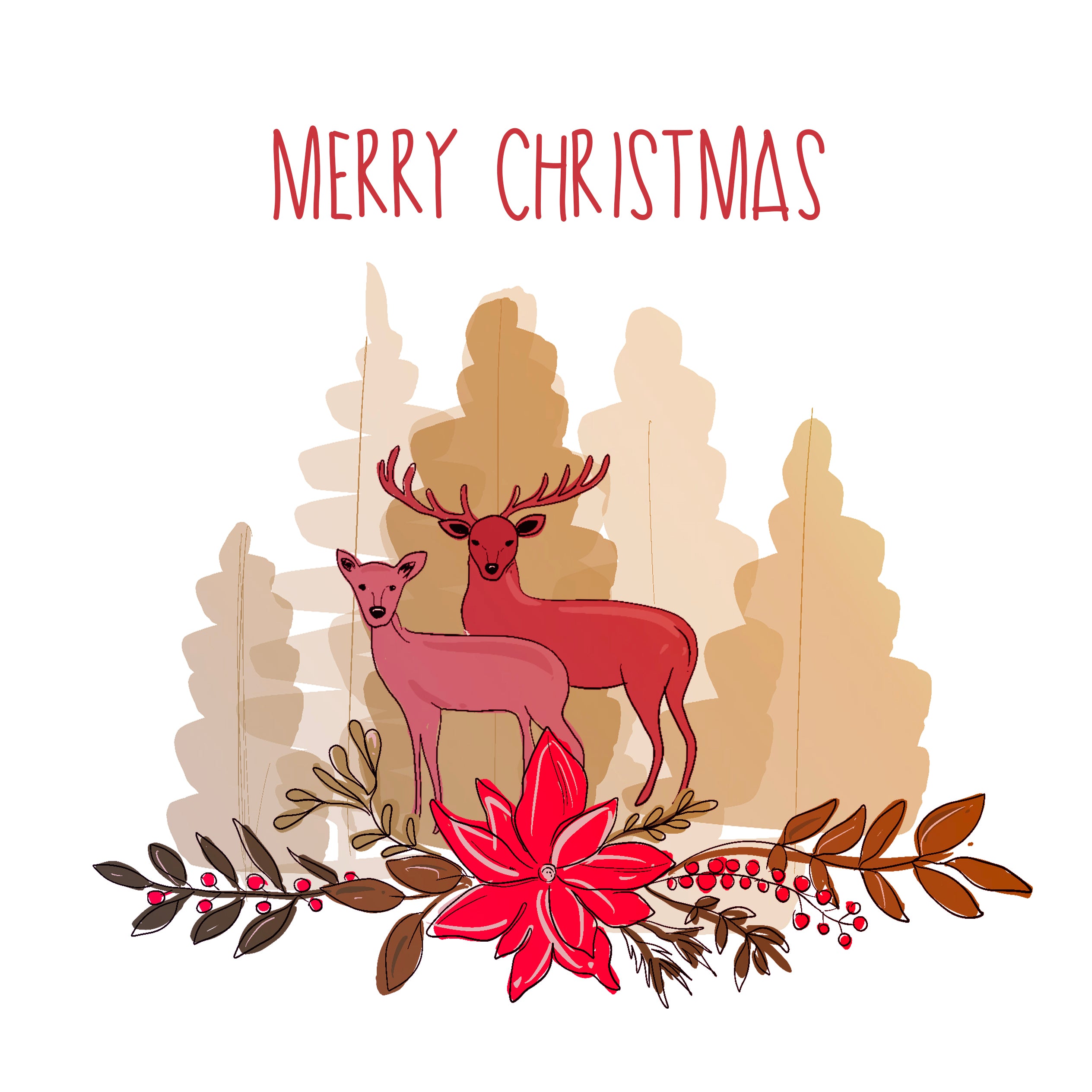 Merry Christmas Red Stag And A Hind Card | Boomf
