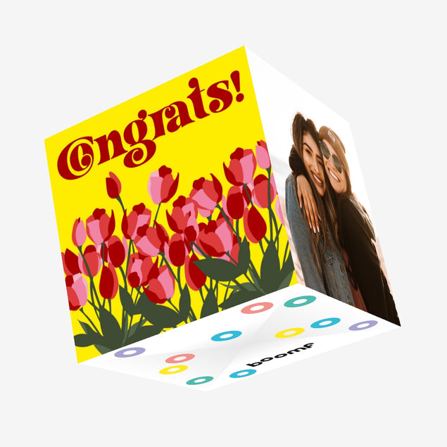 Yellow Background Tulips Congrats Confetti-exploding Greetings Card – Boomf