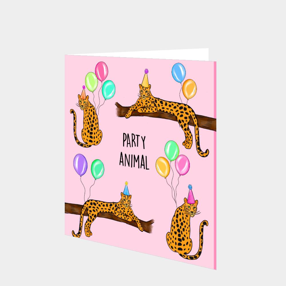 Party Animal Leopards With Balloons Greeting Card – Boomf
