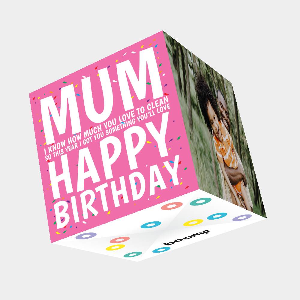 Mum Cleaning Confetti Birthday Card 3D Cube Card – Boomf